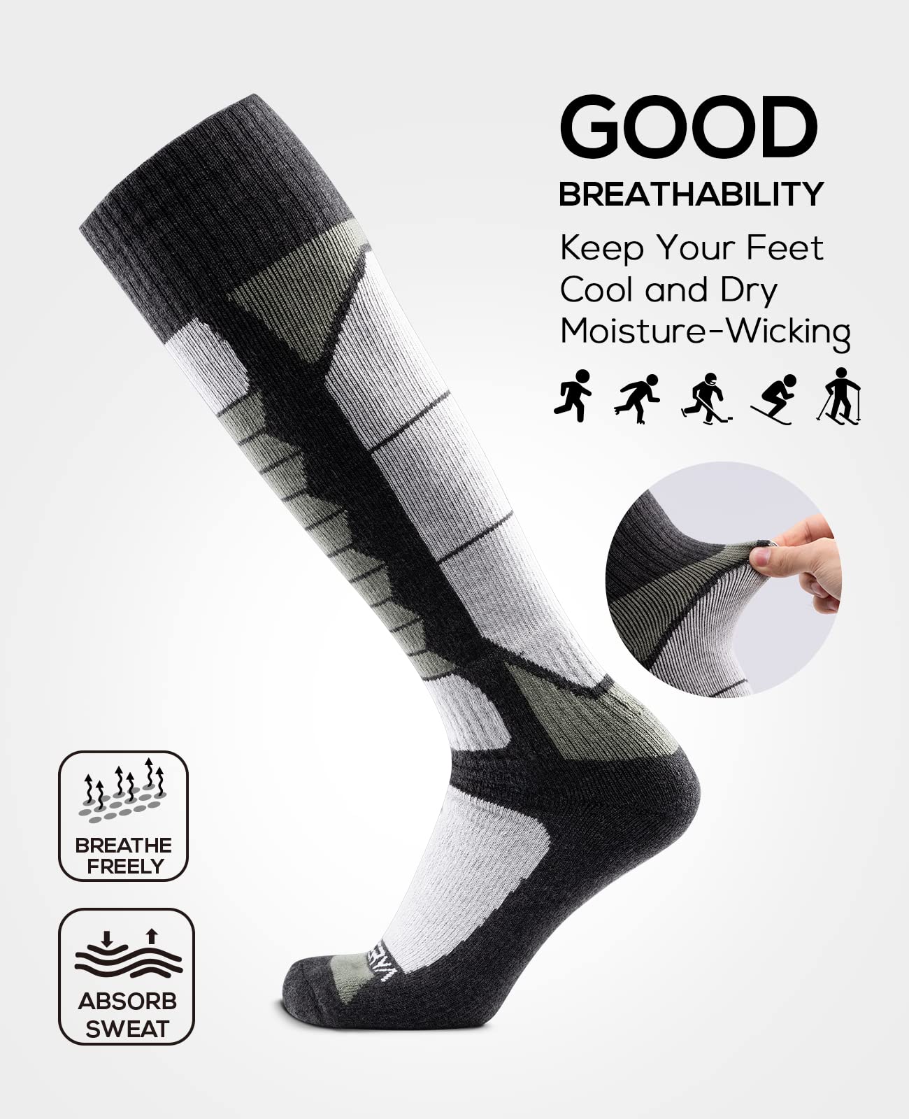 WEIERYA Ski Socks 2-Pack Merino Wool, Anti-Pilling Wool Skiing Socks, Suitable For Men & Women Darkred M