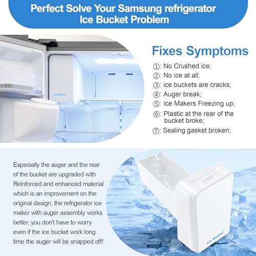 UPGRADED DA97-14504C Refrigerator Ice Bucket Compatible with Samsung Ice Bucket Replacement Ice Maker Tray Parts DA97-14504A Ice Container, AP6039681 RF23HCEDBSR RF22KREDBSR RF23J9011SR Ice Bin