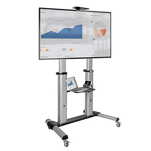 Tripp Lite Mobile TV Stand with Mount, for LED/OLED/LCD Flat Screen Monitors, 60β β 100β Televisions, Shelf & Locking Wheels, Silver, 5-Year Warranty (DMCS60100XX)
