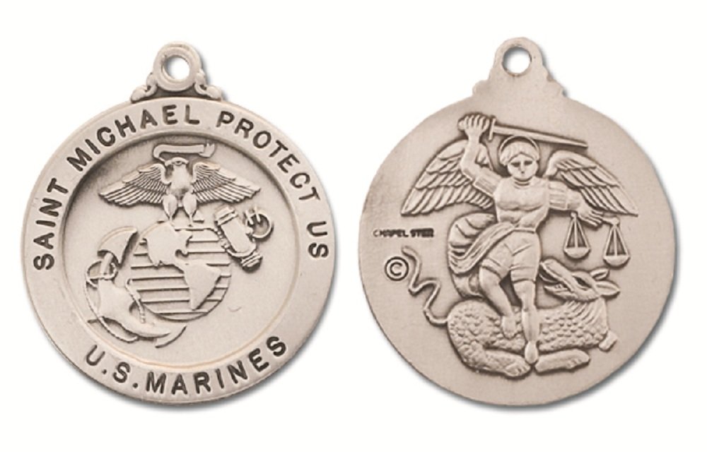 US Marines Military Silver Plated Necklace Saint Michael Protect Us in Gift Box