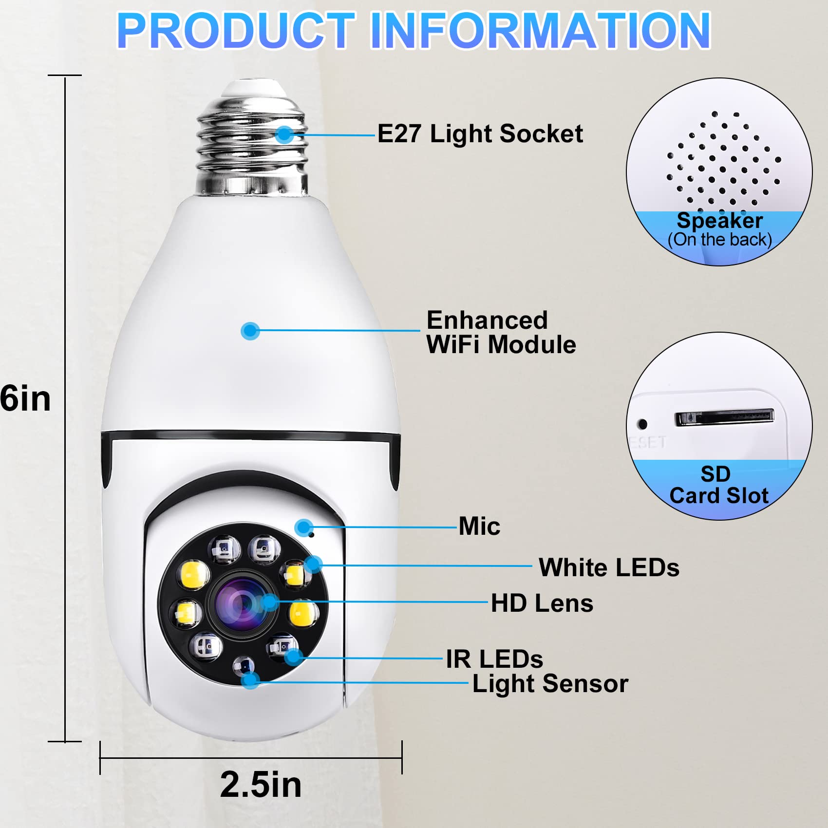 SYEYYDS Light Bulb Security Camera, 1080P 2.4G WiFi Security Camera 360 Degree Night Vision Light Socket Security Camera for Home Security (2pack)