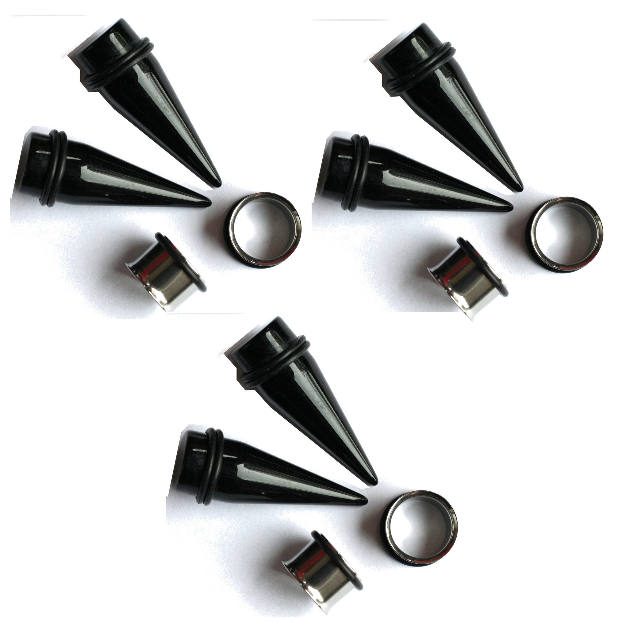 Zaya Body Jewelry Choose 3 Sizes: 1g- 1 inch 6 Pairs Black Tapers and Surgical Stainless Steel Tunnels ear stretching kit gauges plugs (3/4" 7/8" 1 inch)