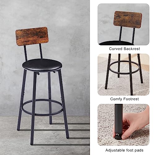 Tensun Bar Table and Chairs Set for 2, Sqaure Kitchen Table and Chairs with PU Soft Seat and Backrest, 3 Piece High Top Breakfast Dining Table Sets for Small Spaces, Kitchen and Bar, Rustic Brown