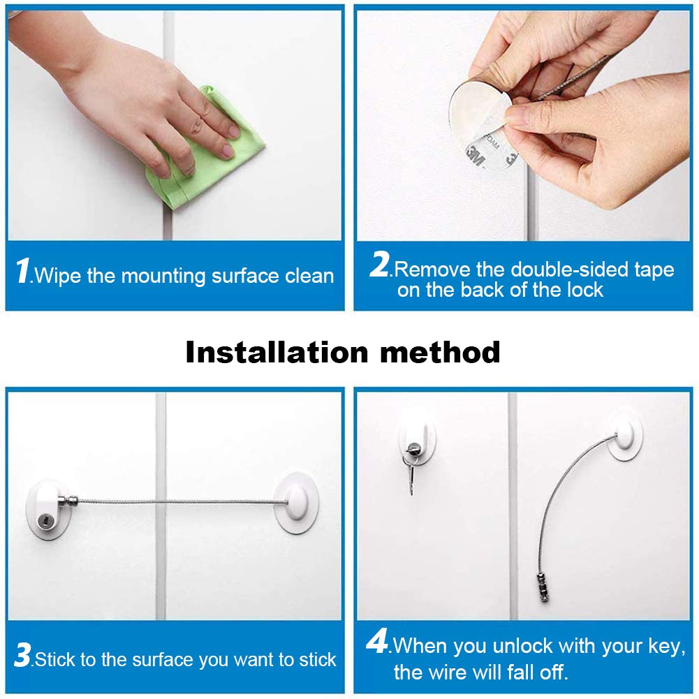 Refrigerator Door Locks 2PCS Fridge Freezer Lock with Keys Child Safety Cabinet File Drawer Lock with Strong 3M Adhesives,White