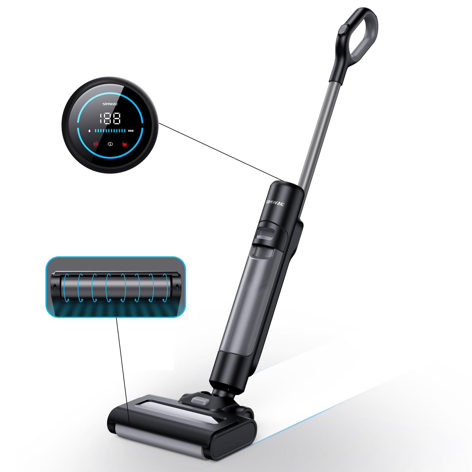 SIMWAL SW02 Cordless Wet Dry Vacuum Cleaner, Vacuum and Mop combo for Sticky Messes and Kitchen Waste, Vacuum Mop All in One with LCD Display, Running Up to 60 minutes for Multi-Surface