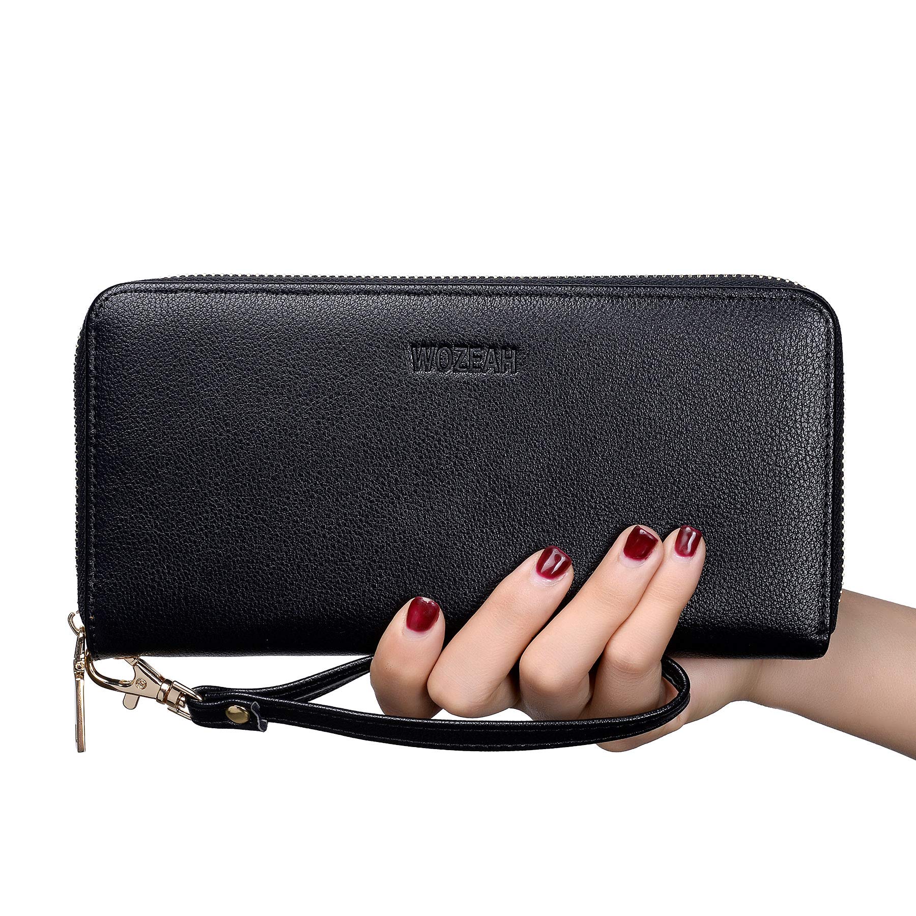 WOZEAH Women's RFID Blocking PU Leather Zip Around Wallet Clutch Large Travel Purse (Color-12)