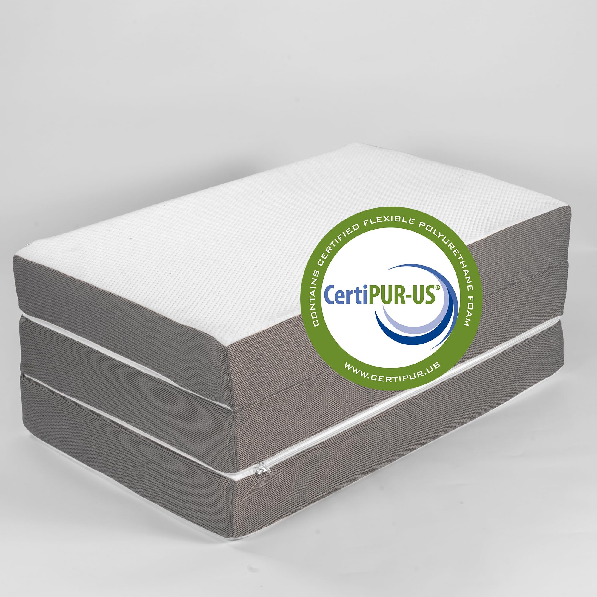 Treaton, 5-Inch Tri-Folding Gel Memory Foam Portable Floor Mattress | Breathable Mesh, Ultra Soft, Cot Pad, Removable and Washable Cover, Comfortable Support, Therapeutic Qualities, Queen, White