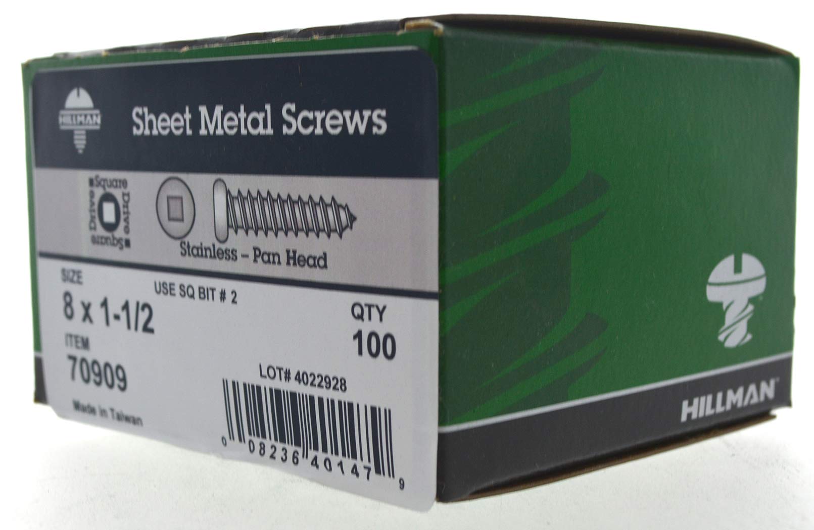 The Hillman Group 70909 8 X 1-1/2-Inch Stainless Steel Pan Head Square Drive Sheet Metal Screw, 100-Pack