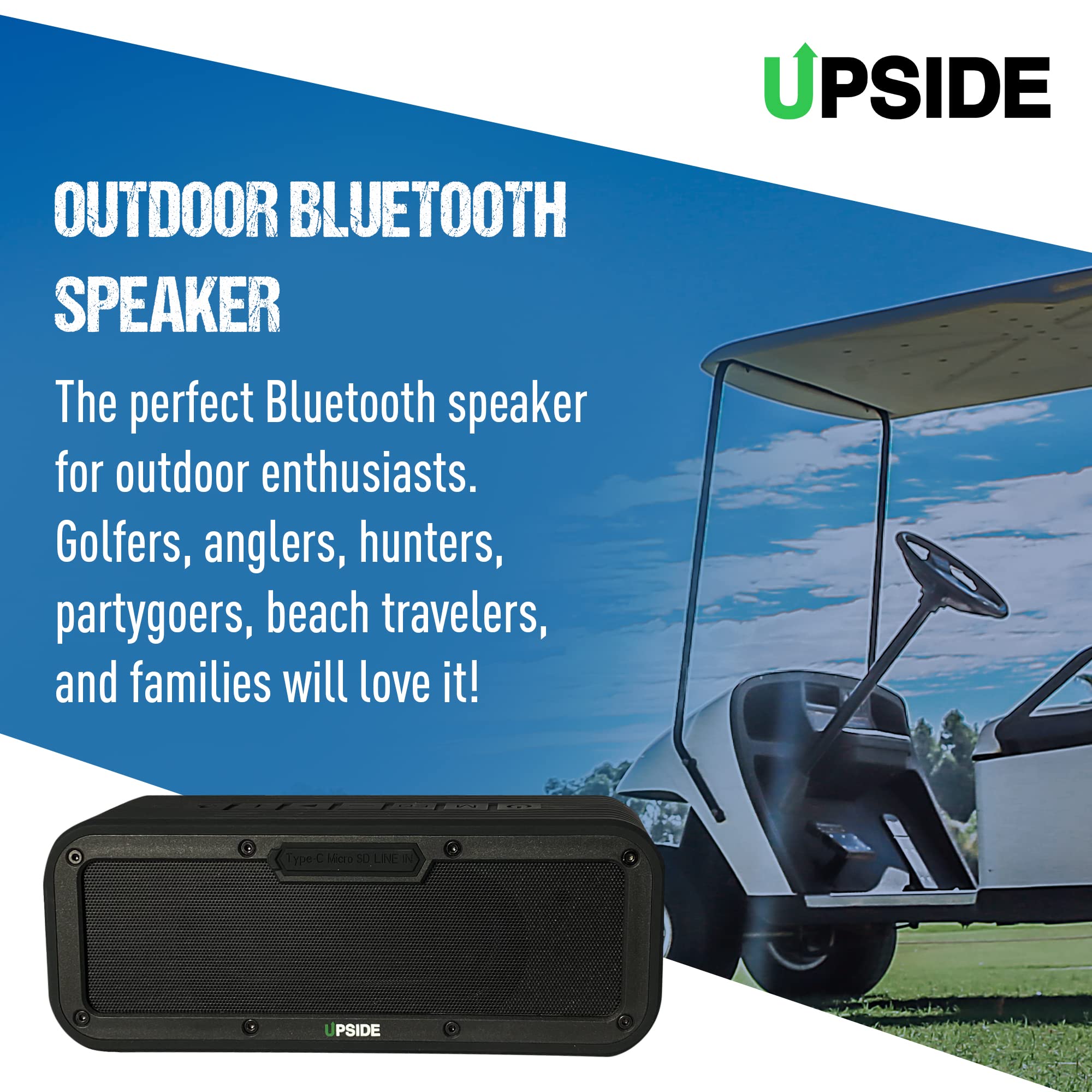 Upside Golf X7 Magnetic Bluetooth Golf Cart Speaker, 200+ Foot Range, 15W, Portable, Waterproof, with 15 HR Rechargeable Battery