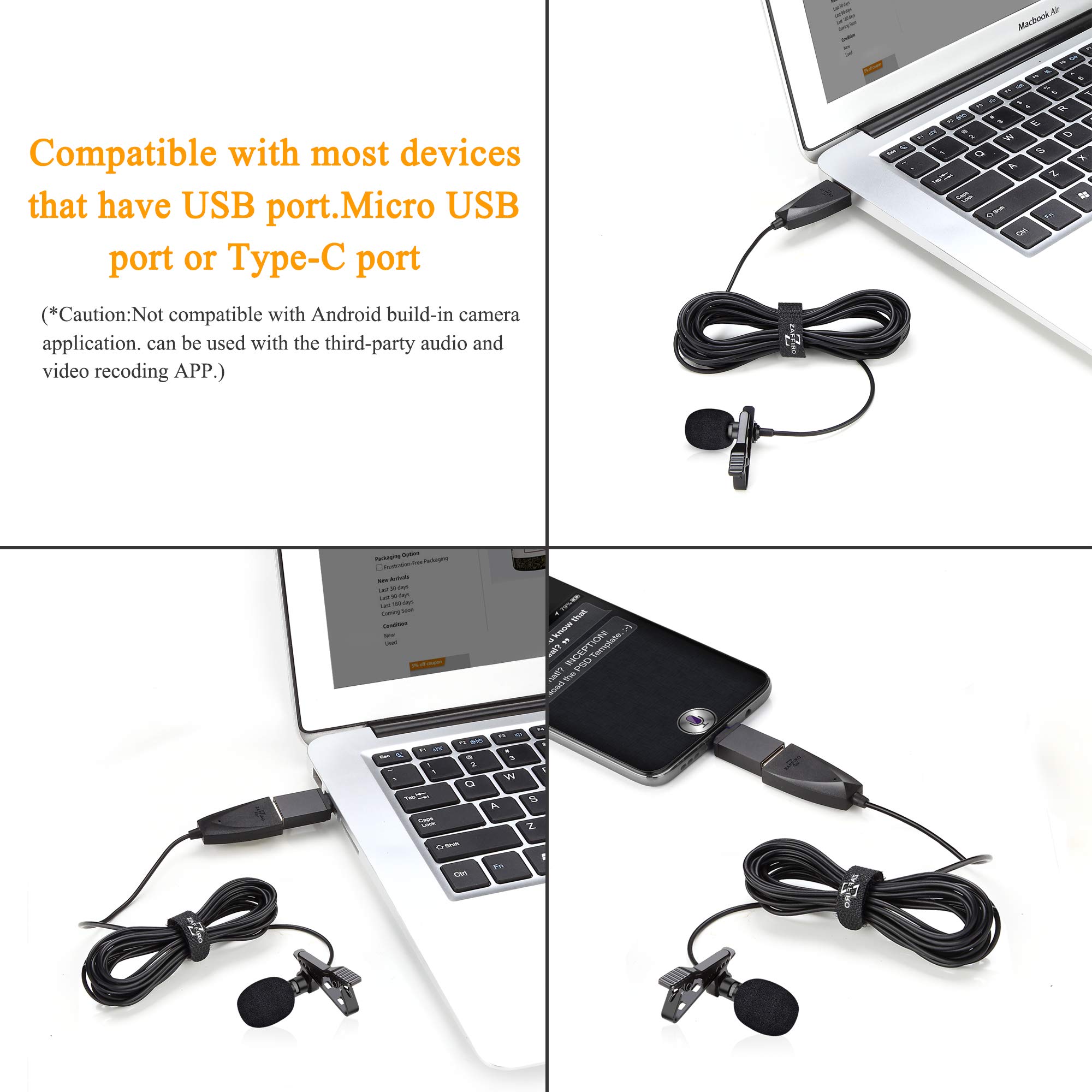 USB Lavalier Lapel Microphone for Video Recording Podcasting Streaming, USB C Clip-on Computer Microphones, Plug & Play Omnidirectional Condenser Lav Mic for Android Phone PC Laptop Mac MacBook PS4