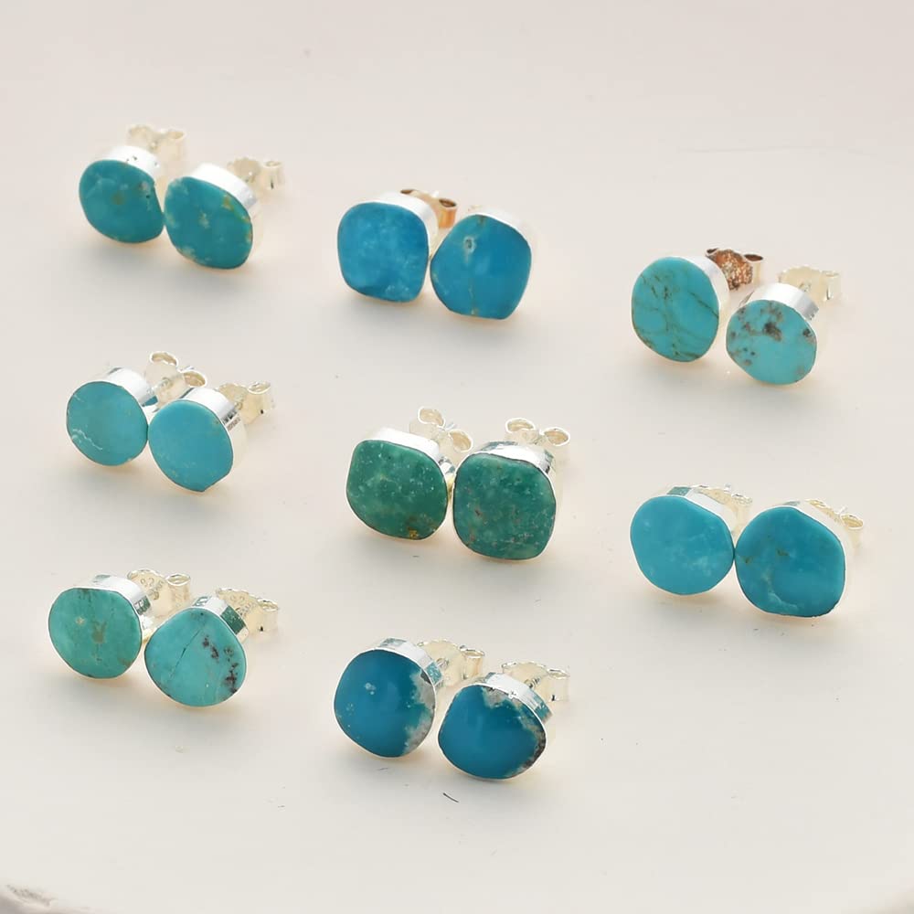 ZENGORI 1 Pair 925 Sterling Silver Natural Freeform Turquoise Stud Earrings Women Jewelry SS043