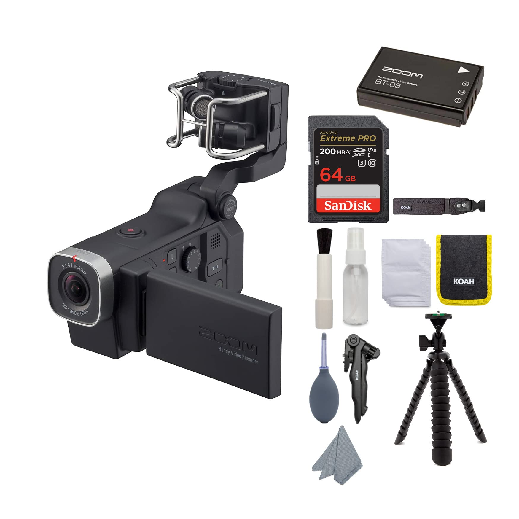 Zoom Q8 Handy Video Recorder with Rechargeable Battery and Spider Tripod Bundle (5 Items)