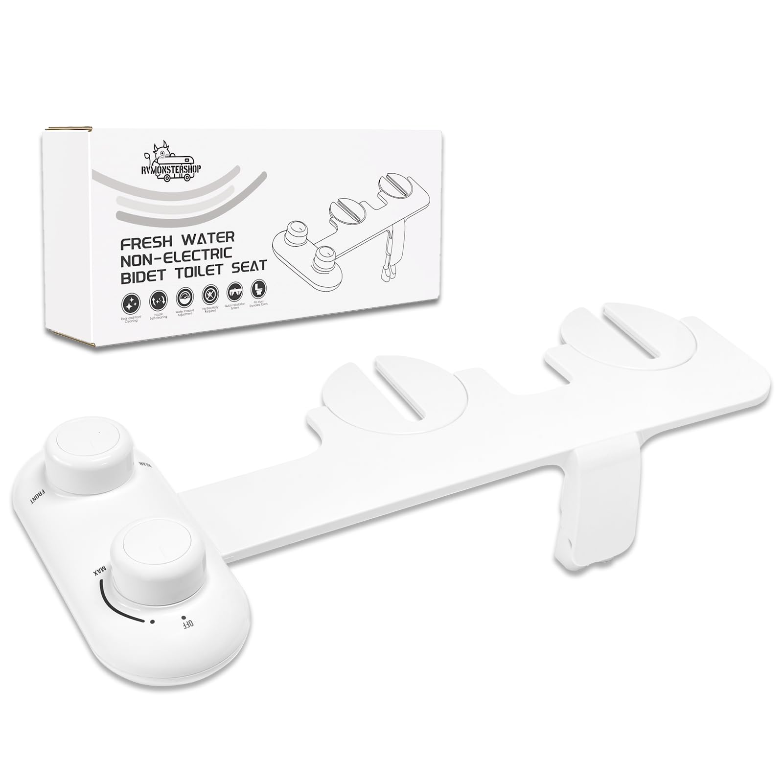 RV Bidet Attachment for Toilet- Self Cleaning Fresh Water Sprayer,Slide-in Easy Install, Adjustable Dual Nozzle (Cold) The proper distance between toilet screws 3.73-7.91 inches