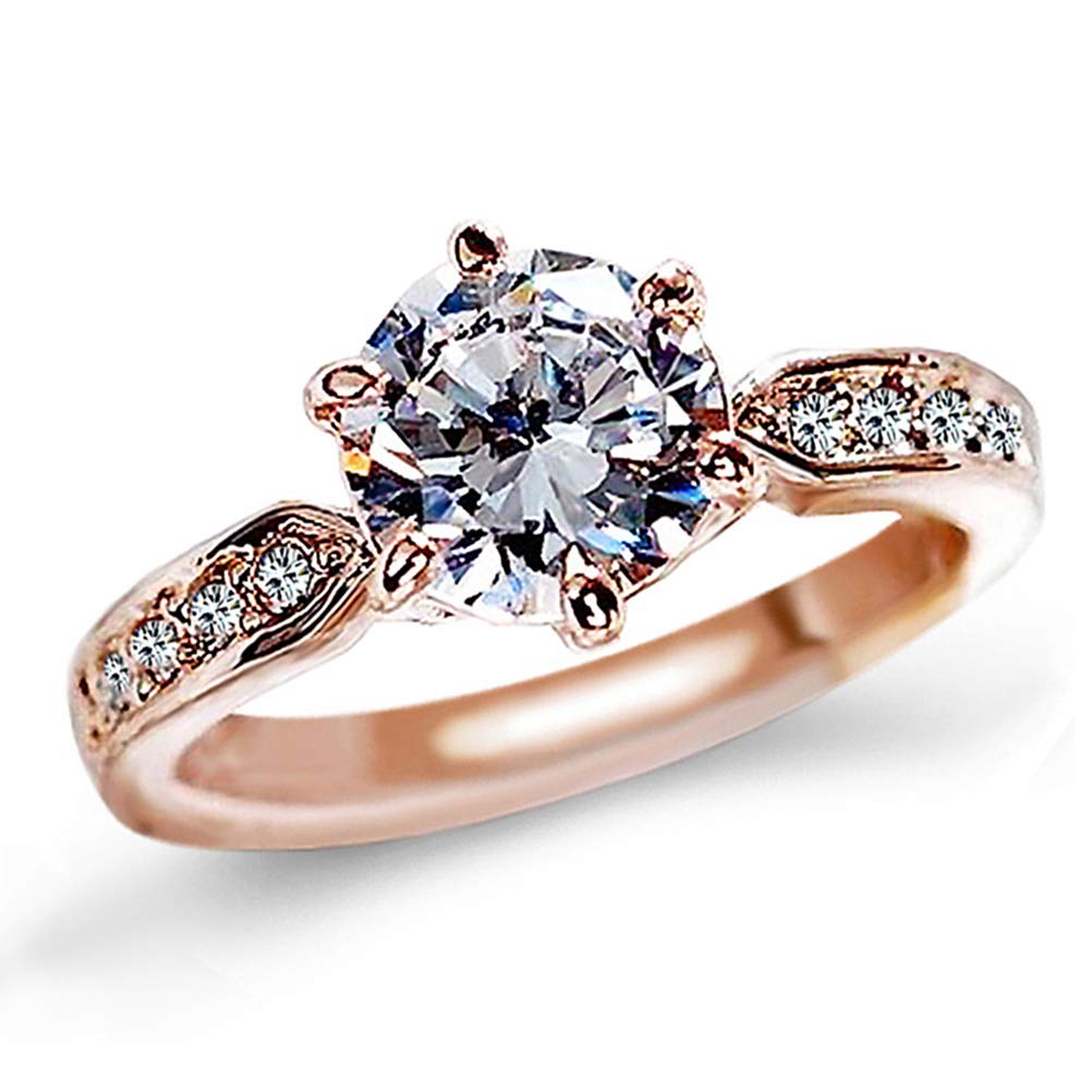 QJLE 1.5 Carat Fake Wedding Rings, Dainty Cubic Zirconia 18K Rose Gold Plated Rings for Women Promise Engagement Stacking Rings Size 8 Band