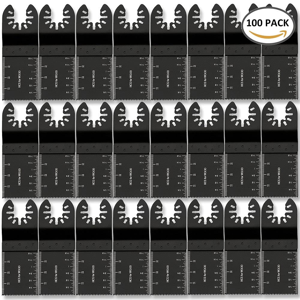 Wrightus 100PCS Wood/Metal Universal Quick Release Oscillating Tool Blades Multitool Saw Blade for Fein Multimaster Porter Rockwell Cable Black Decker Bosch Craftsman (100 Pack)