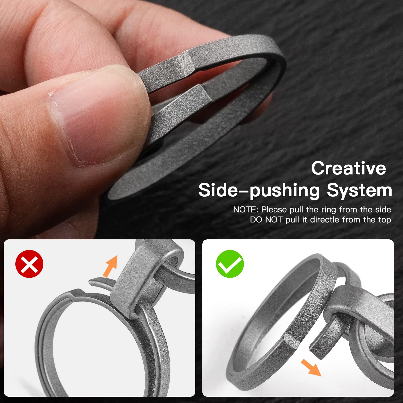 TISUR Titanium Key Rings for Keychain, Side-Pushing key chain rings Split keyring heavy duty Keychain Rings for unisex-adult, bulk 3 Size Choices, Grey