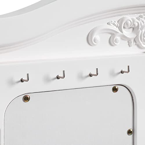 VASAGLE Vanity Set, Tri-Folding Necklace Hooked Mirror, 7 Drawers, 6 Organizers Makeup Dressing Table with Cushioned Stool Easy Assembly, for Women White URDT06M