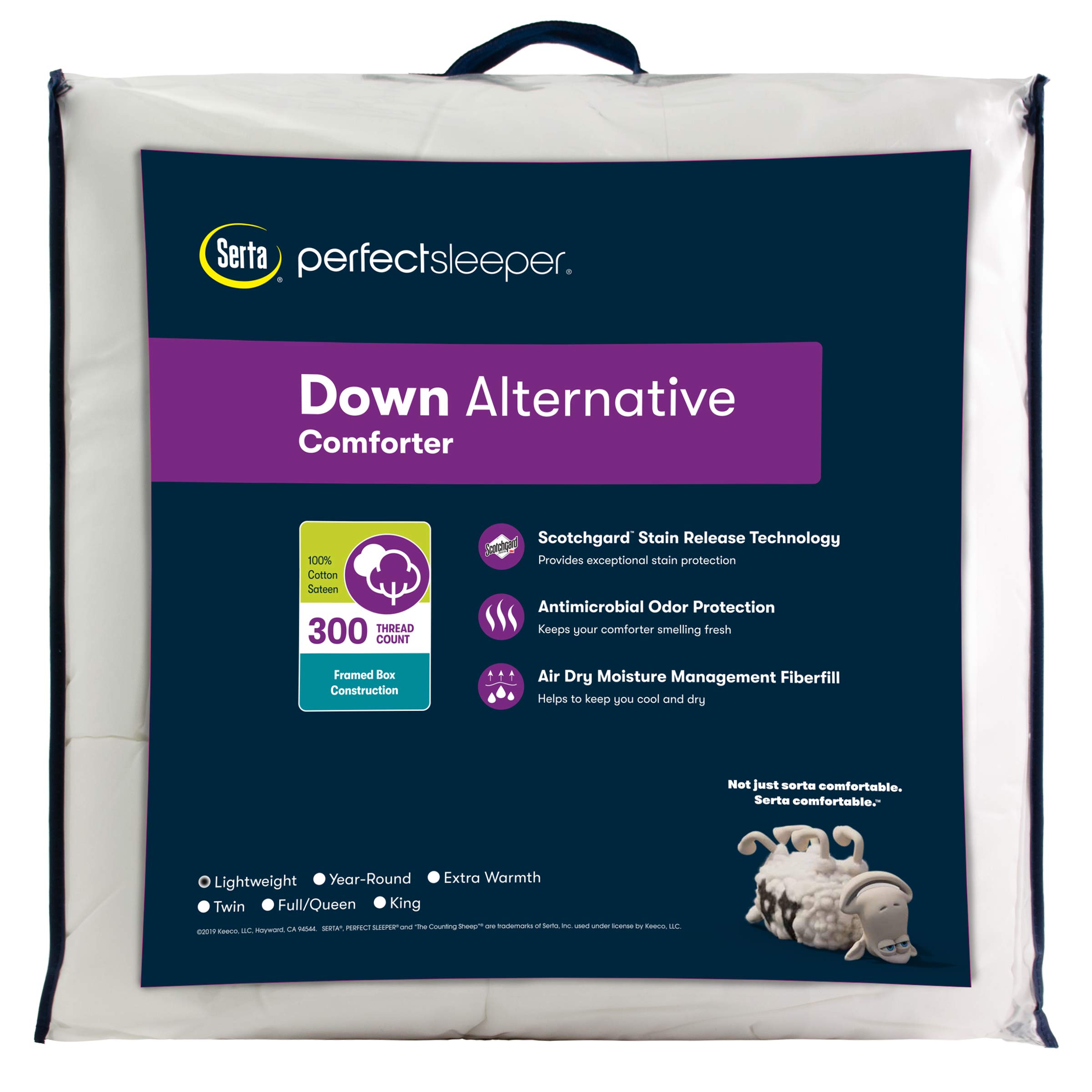 Serta Air Dry Lightweight Quilt-Stitched Microfiber Fill Down Alternative Comforter, King, White