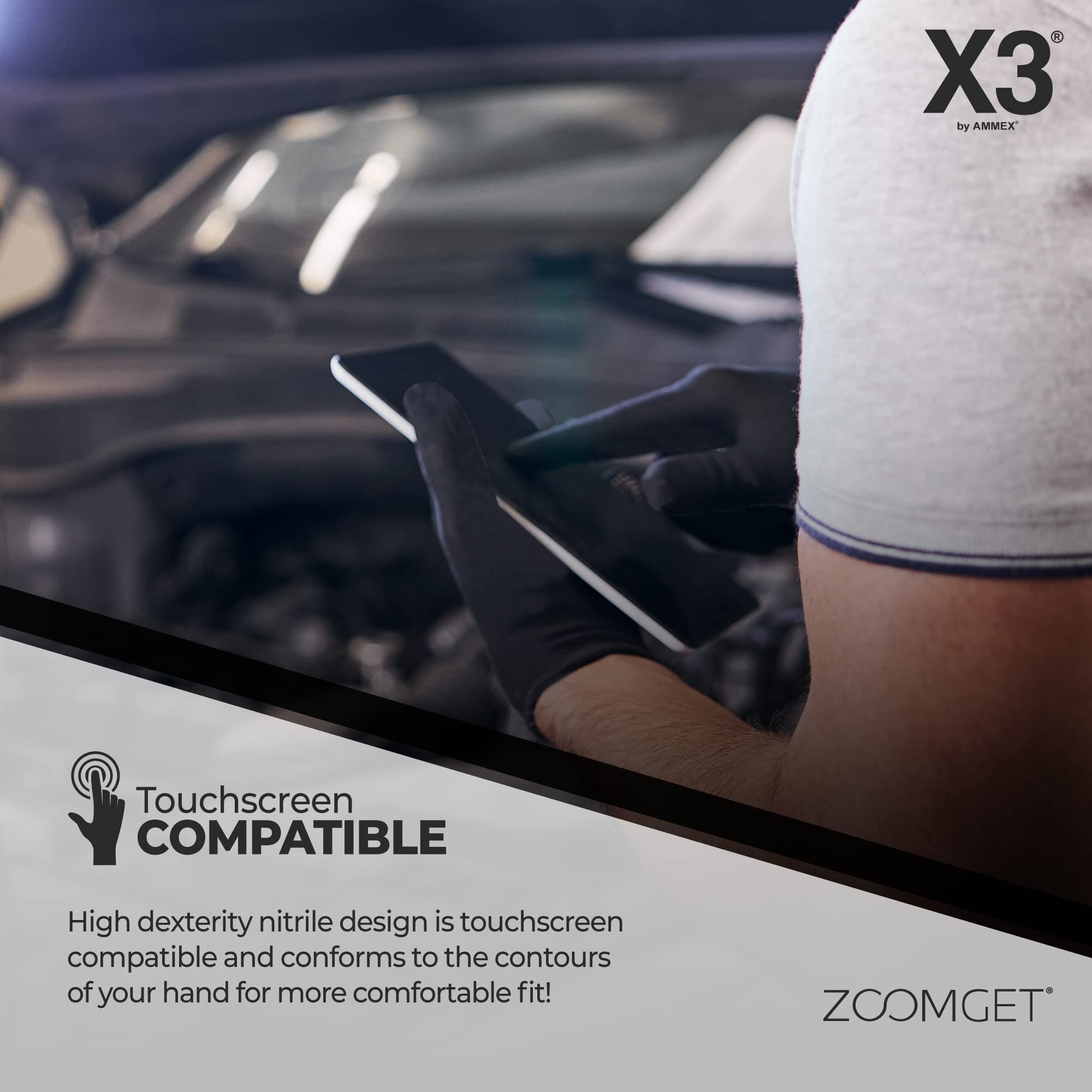 X3 Black Nitrile Disposable Industrial Gloves, 3 Mil, Latex/Powder-Free, Food-Safe, Non-Sterile, Textured, Small, Box of 100