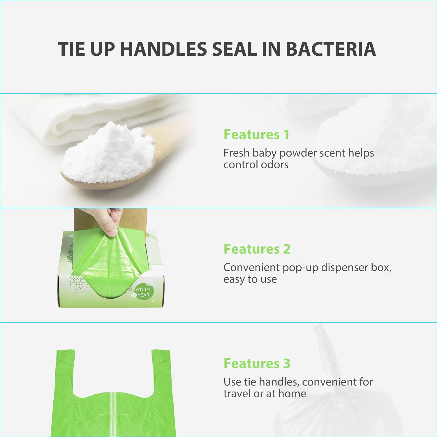 SZILBZ Baby Disposable Diaper Sacks - Unscented Diaper Disposal Bag Odor Control, Made with Recycled Material Dog Poop Bags Tie Handle Trash Bags- 400 Count (Blue)