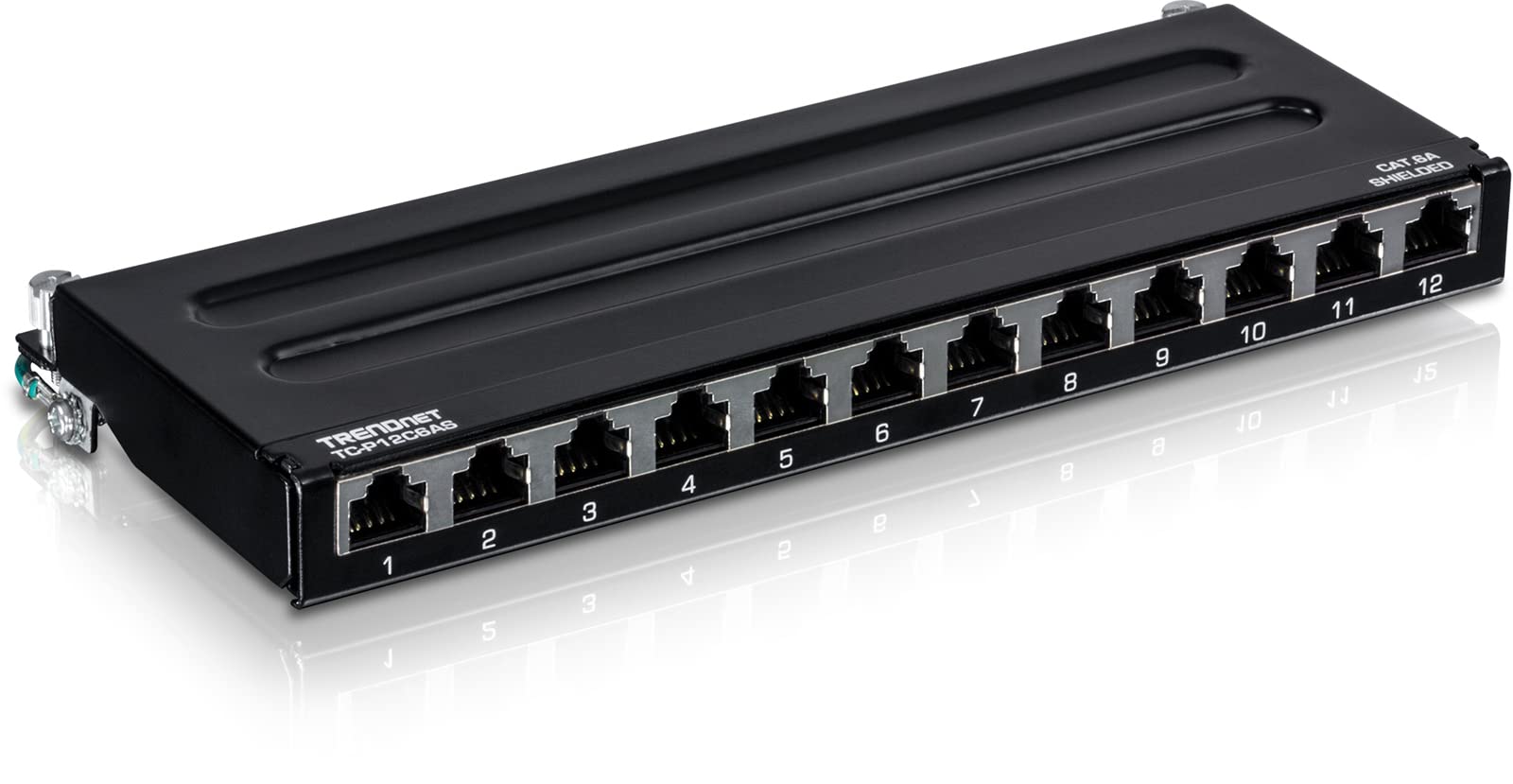 TRENDnet 12-Port Cat6A Shielded Patch Panel, 10G Ready, Cat5e,Cat6,Cat6A Compatible, Metal Housing, Color-Coded Labeling for T568A and T568B Wiring,Cable Management,Wall Mountable, Black,TC-P12C6AS