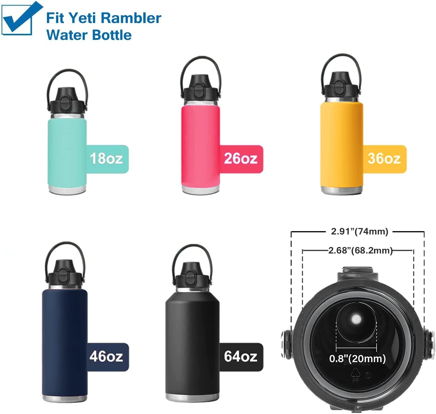 XACIOA Spout Lid for Yeti Rambler Bottle,Chug Cap with Push Bottom Replacement Top Lid,Fit 18 26 36 64 oz,BPA Free, Straw Lid Cover Accessories