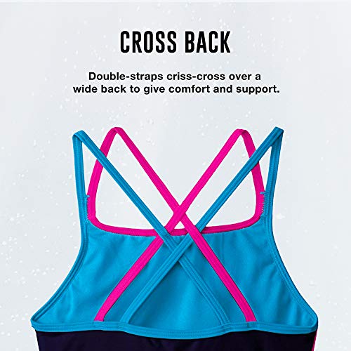 Speedo Girl's Swimsuit One Piece Solid Cross Back Multi Straps Navy, 16