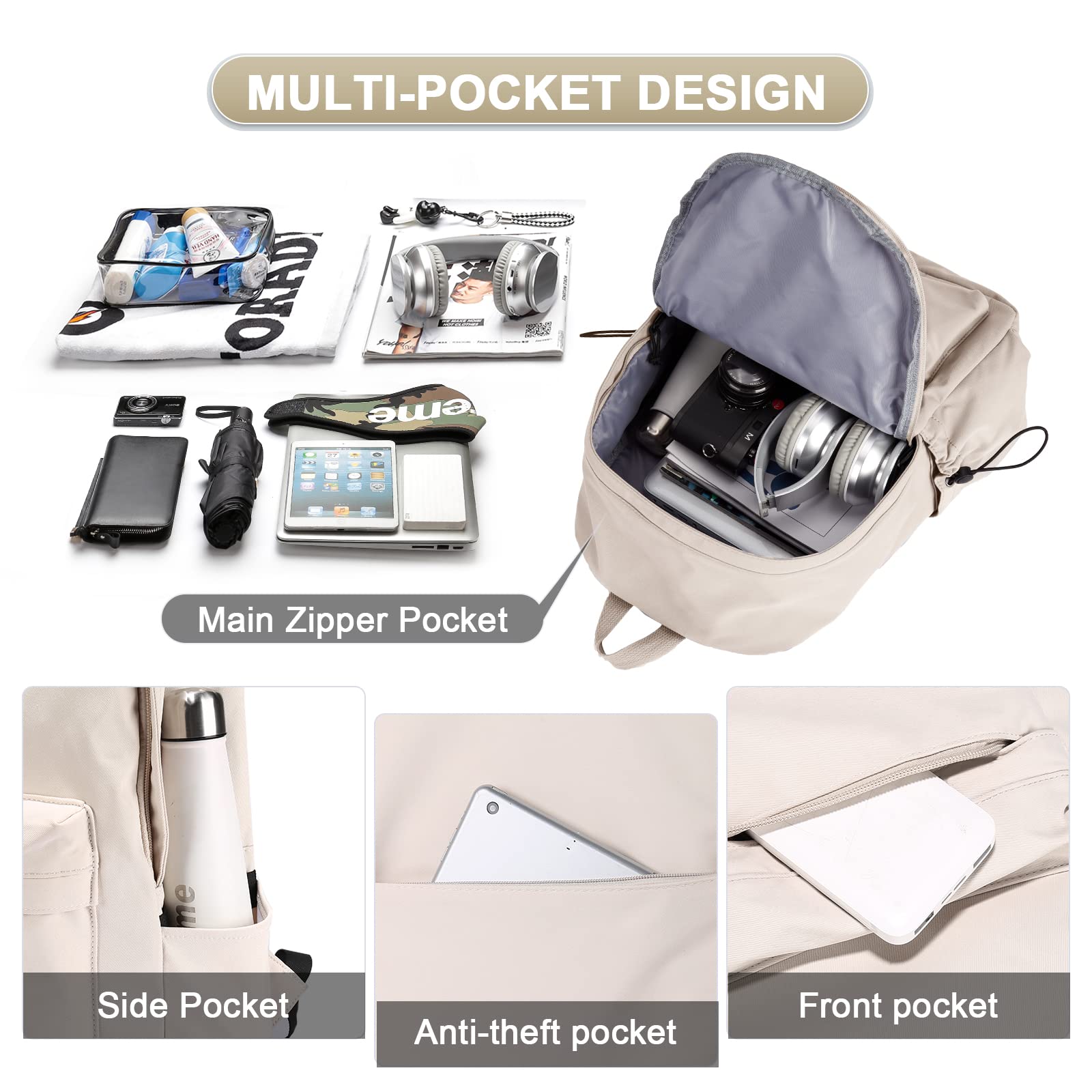 UPPACK College Backpack Travel Essentials Backpack for Women Men Laptop Backpack Casual Daypack Gym Work Backpack for Women Aesthetic Lightweight Hiking Backpack Carry On Cute Backpack for Women