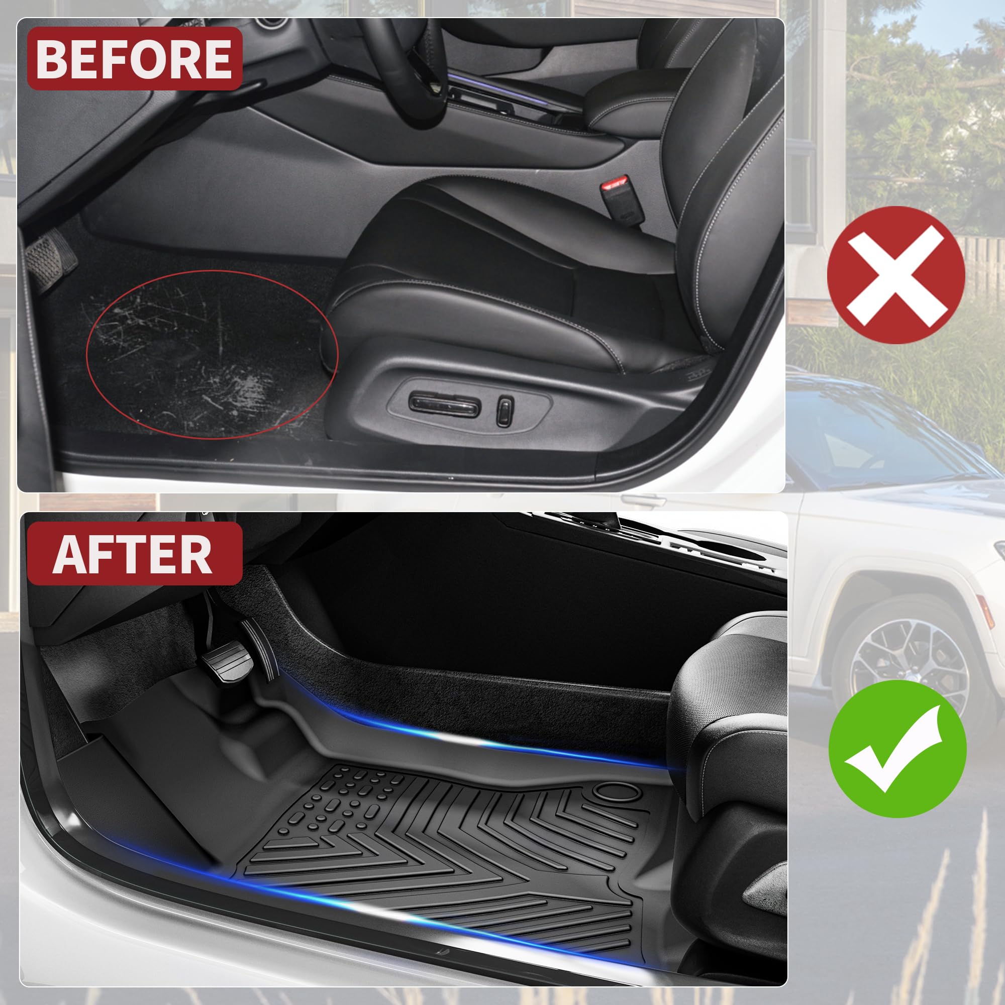 YITAMOTOR Floor Mats Fit for 2019-2023 Ford Ranger Supercrew Cab, Custom Fit Black TPE Floor Liners 1st & 2nd Row All-Weather Protection
