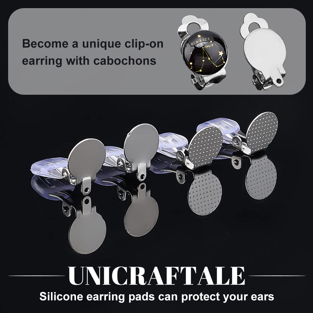 UNICRAFTALE 60pcs Clip-on Earring Findings DIY Earring Clip 10mm Stainless Steel Clip-on Earring Converter Flat Round Tray Non-Pierced Earrings with Silicone Earring Pads for DIY Earring Making