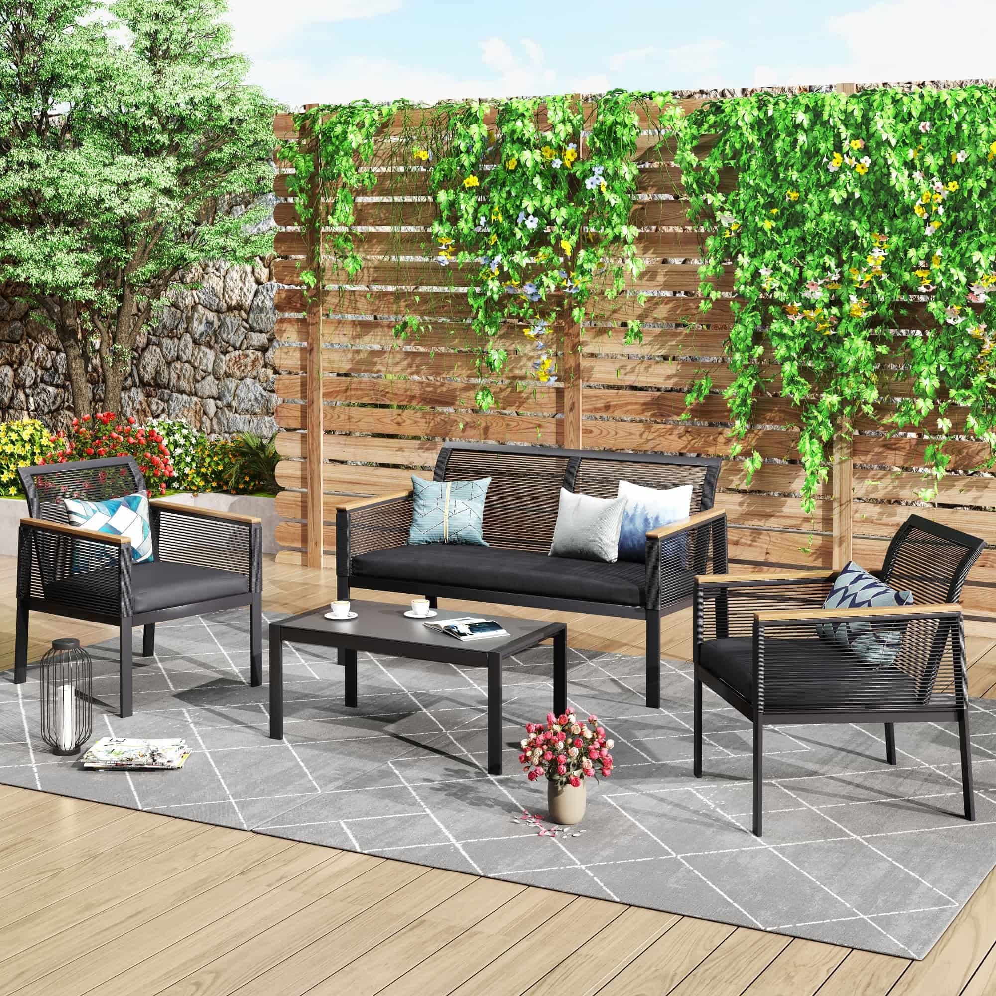 Suntone Patio Furniture Sofa Set - Wicker Patio Conversation Set (4 Piece)