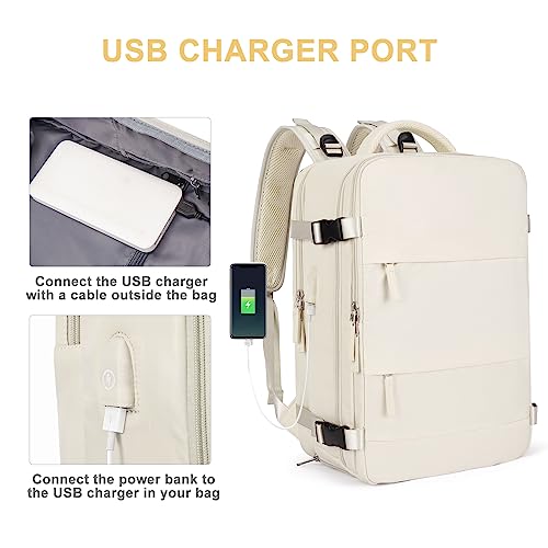 UPPACK Travel Backpack For Women Men Carry On Backpack Flight Approved Gym Bag With Shoe Compartment Hiking Waterproof Laptop Backpack College Essentials Off White