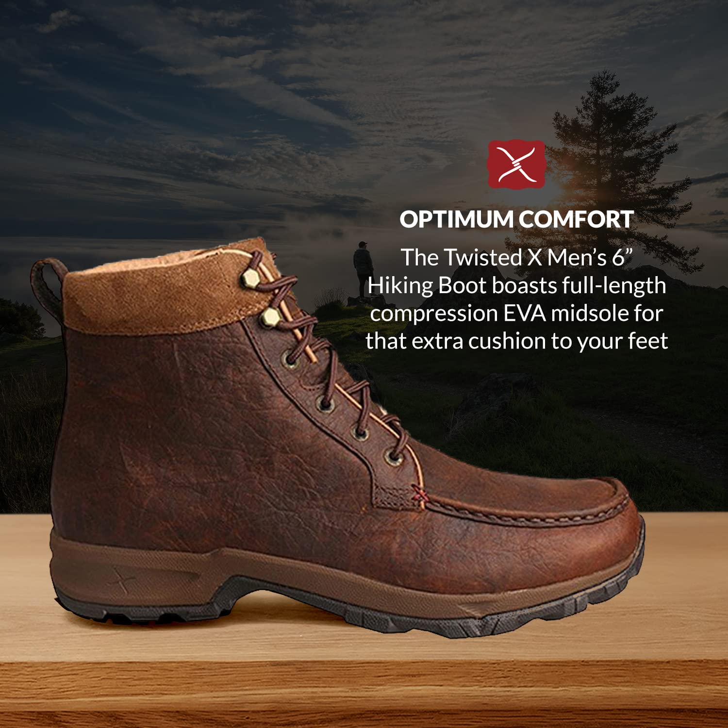 Twisted X Men’s 6†Hiking Boot - Work Hiker Boots Crafted with Full-Grain Leather Upper, Three-Quarter Length Composite Insole, Compression EVA Midsole, and Rubber Outsole, Dark Brown, 10.5(W)