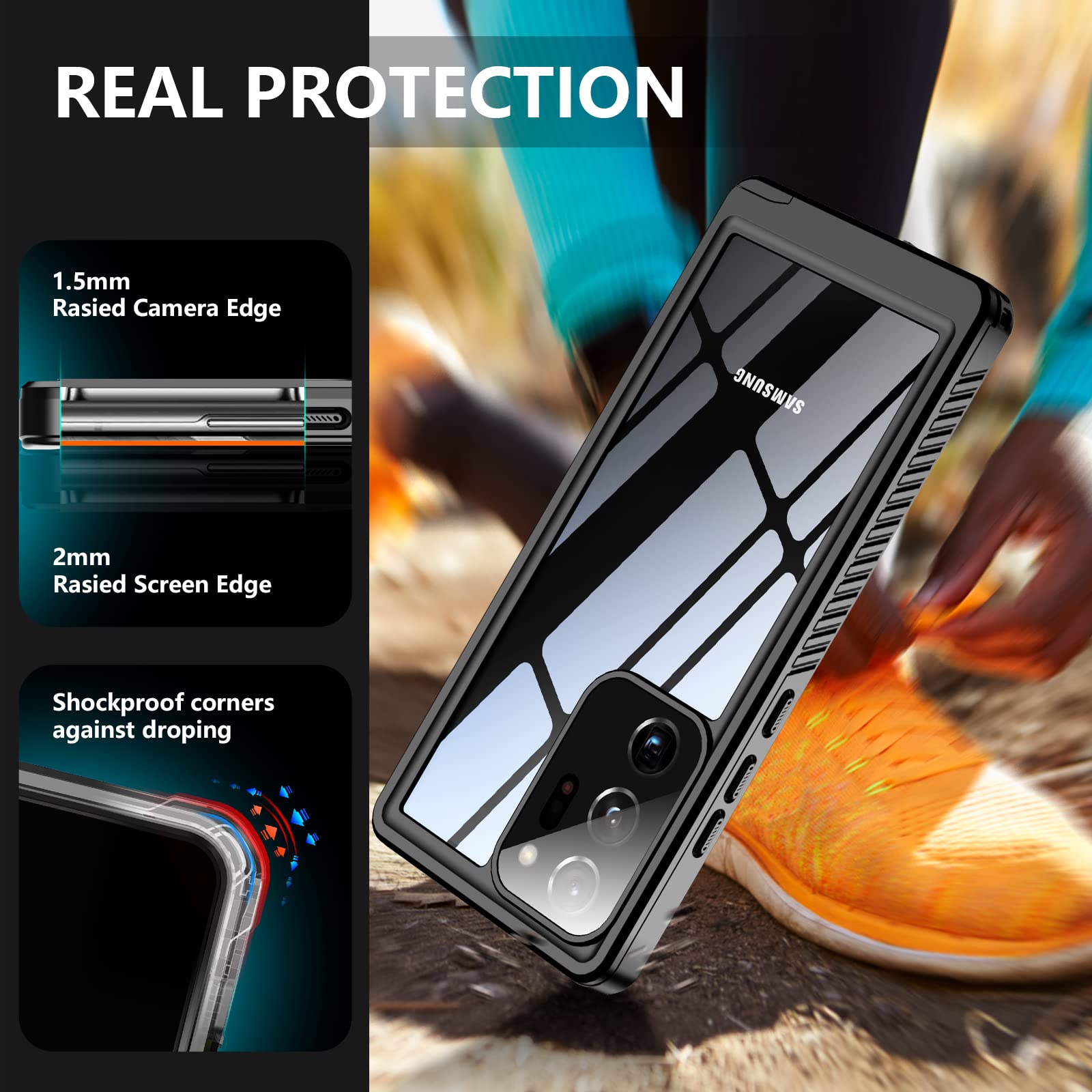 Temdan for Samsung Galaxy Note 20 Ultra Case Waterproof, Built in Screen Protector 360° Full Body Heavy Duty Shockproof IP68 Waterproof Note 20 Ultra Case for Samsung Note 20 Ultra 5G 6.9" Black