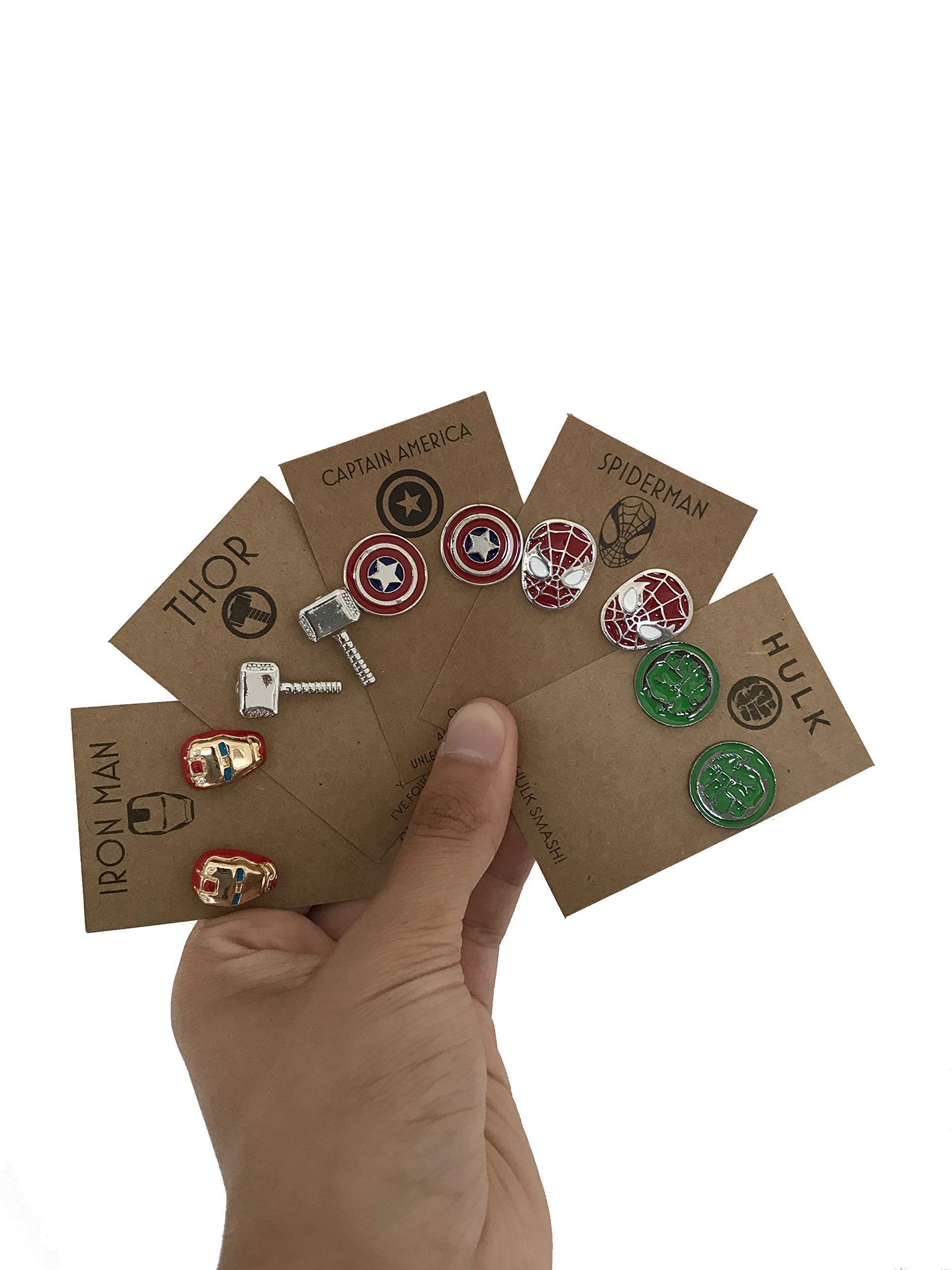Superhero Cufflinks Wedding/Birthday Set of 5: Iron Man Spiderman Captain America Thor Hulk Marvel Collection