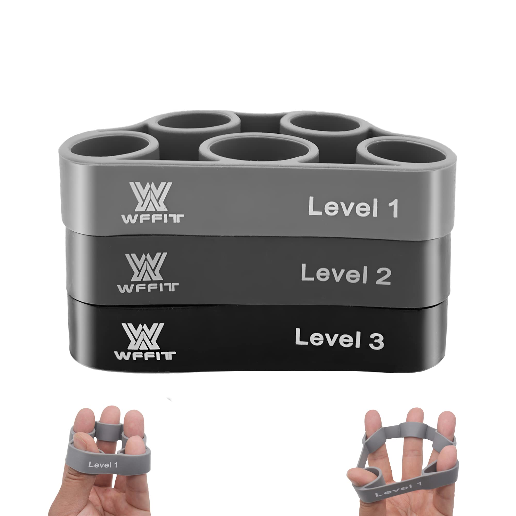 WFFIT Finger Exercise Finger Grip Finger Stretcher, Resistance Bands Hand Extensor Exerciser Elastic,Finger Grip Trainer for Relieve Joint Pain, Rehabilitation,Relaxation Grips Workout(Gray/Black)