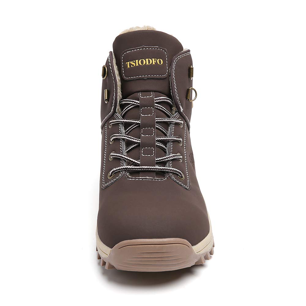 TSIODFO Winter Shoes for Men Cold Weather Snow Boots Insulated Fur Warm Outdoor Hiking Ankle Boots Waterproof Brown size 6.5