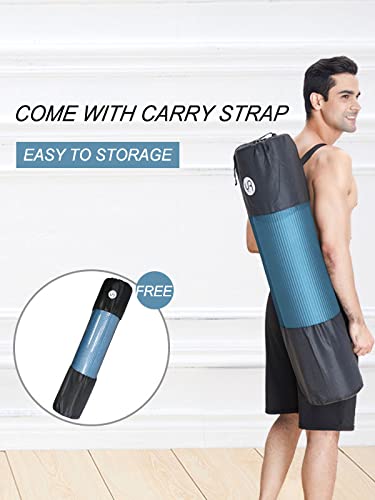 YUREN Large Yoga Mat Extra Wide Workout Mat for Home, 72"x35"x15mm Thick Yoga Mat for Men, High Density Gym Mat with Carrying Strap - Blue