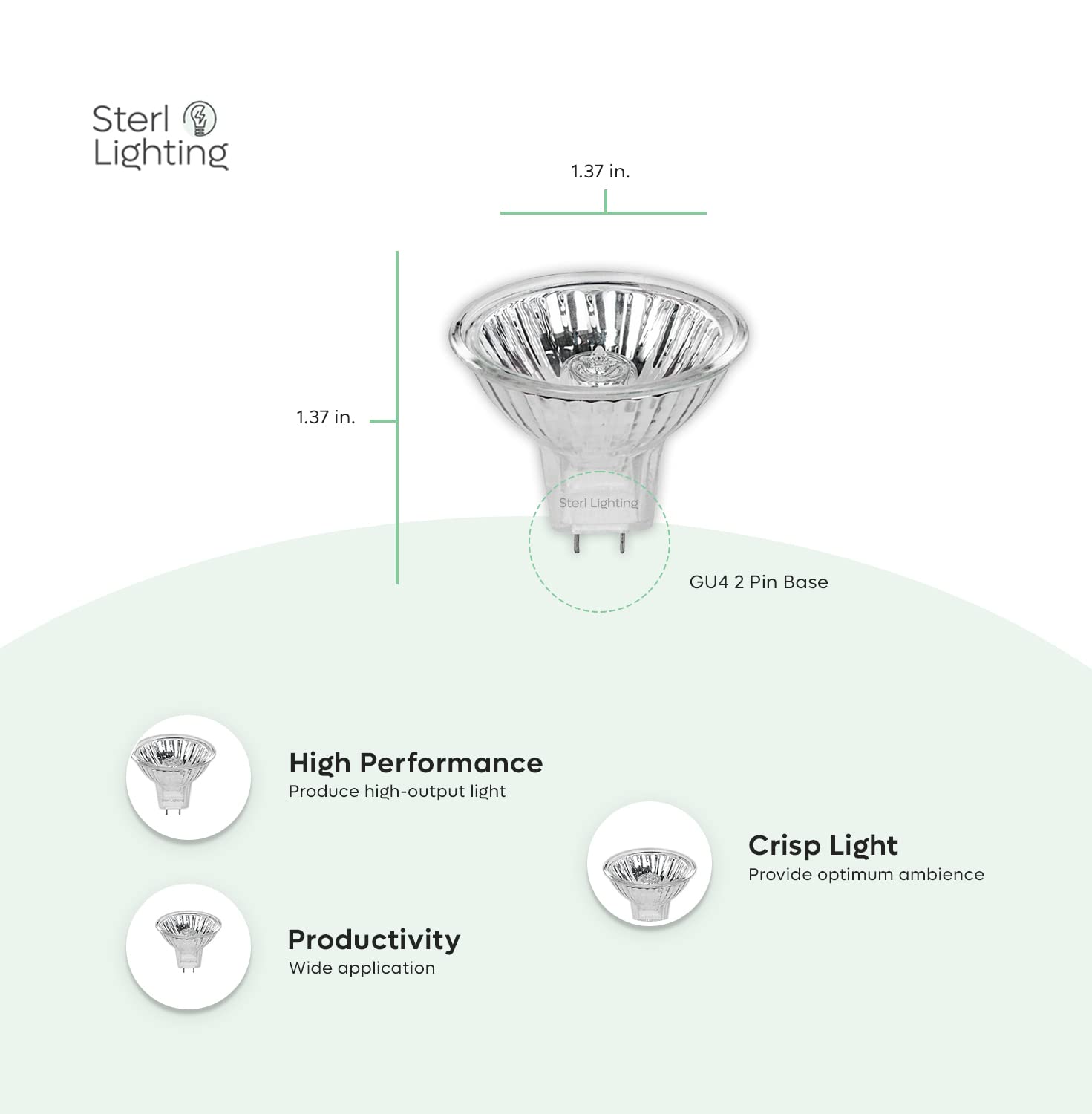 Sterl Lighting - 4 Pack, MR11 Halogen Reflector Light Bulbs, 10W, 12V, 2700K Warm White, Clear, GU4 Bi-Pin Base, Fiber Optic Bulb, Landscape, Stove-Top, Range Hood, Spotlight, NP4