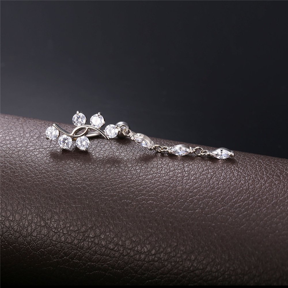 U7 Belly Rings Platinum Plated Cubic Zirconia Leaf Dangle Navel Rings for Women Beach Wear