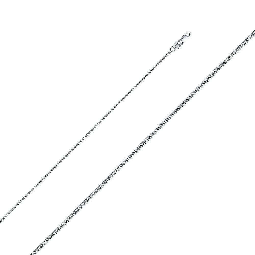 Wellingsale 14k White Gold Solid 1mm Braided Square Wheat Chain Necklace with Lobster Claw Clasp - 20"