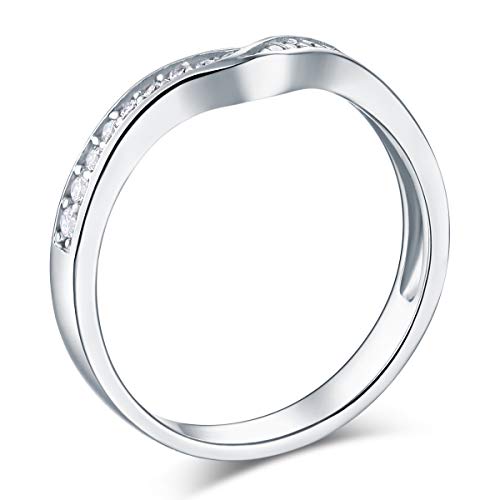 Wellingsale Ladies Solid 14k White Gold Polished CZ Cubic Zirconia Round Cut Engagement Ring with Side Stones and Wedding Band Bridal Set - Size 4