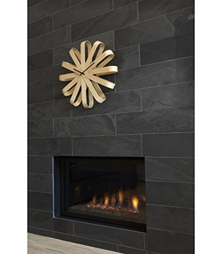 Umbra Ribbonwood Large Modern Wall Clock, Battery Operated, Silent, Non Ticking, Unique, 20" Diameter x 4” Width x 20" Height, Natural