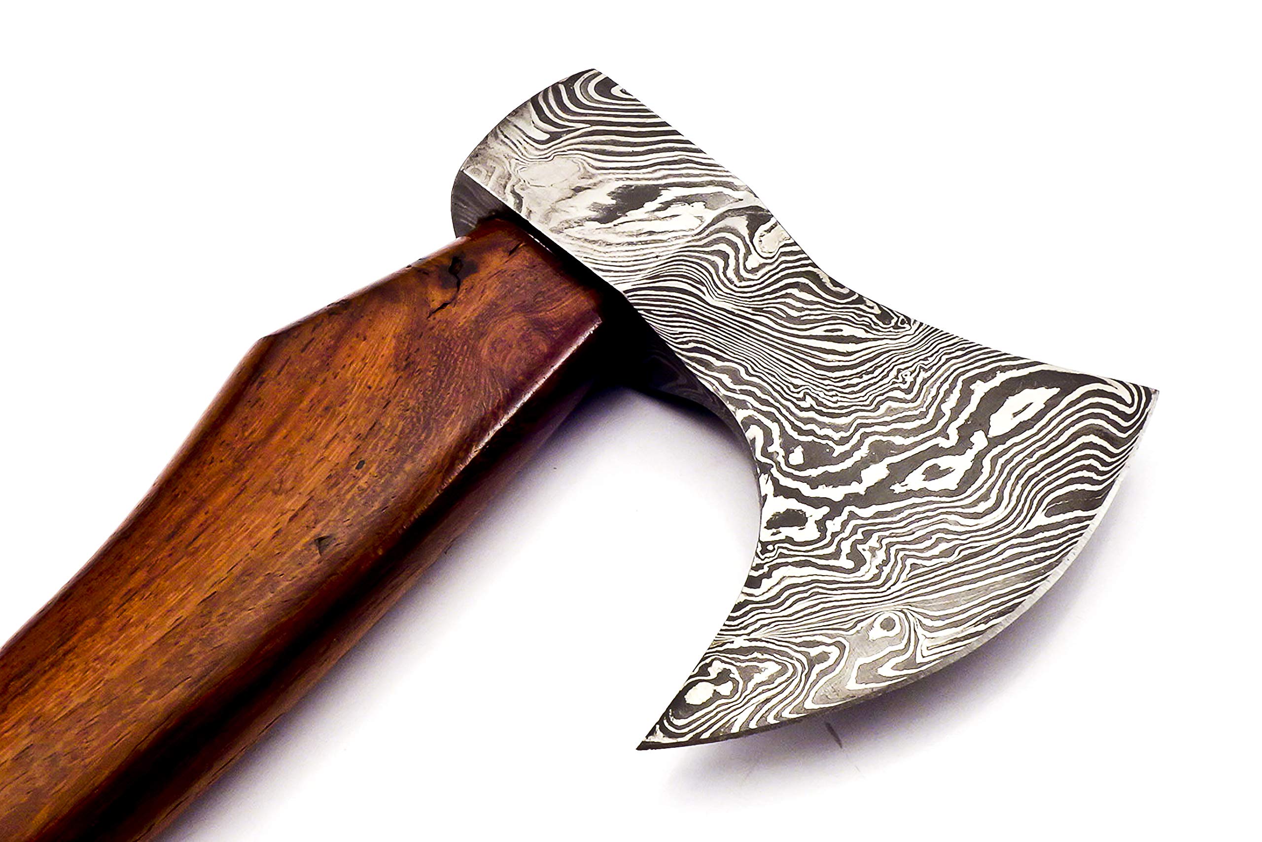 Skokie Knives Custom Damascus Steel Axes Hatchet Head Rose Wood Handle -Handmade Premium Quality Edge Fixed Blade – For Multipurpose–Ideal for Survival Hunting Camping Hiking Outdoor Every Day Carry