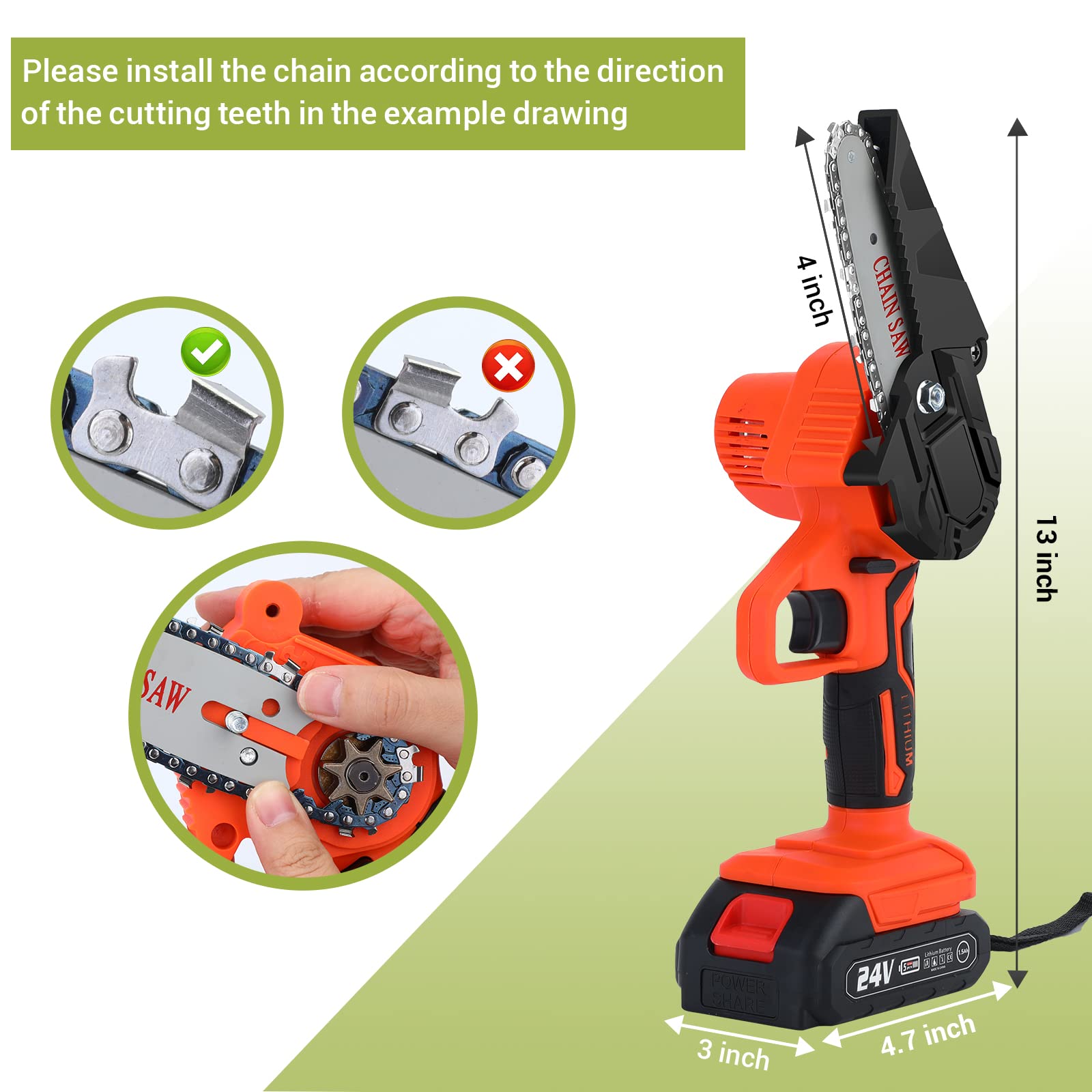 YEEHZI Mini Chainsaw 4 Inch Upgrade Electric Chainsaw Cordless Mini Chainsaw Battery Powered with DC21V 2.4lb Chainsawavailable power chain saws for Trimming Wood Cutting Branch