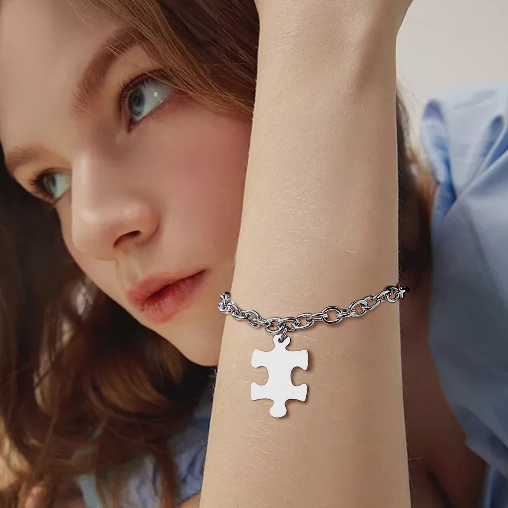 VNOX Personalized Customized Puzzle Piece Bracelet Set of 4 Link Bracelet for Best friend BFF Family Love/Friendship Jewelry Gift Sets