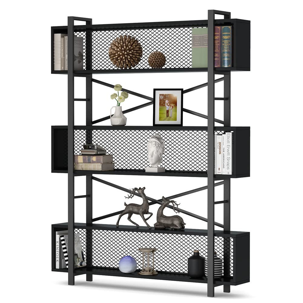 Tribesigns 5-Shelf Bookshelf with Metal Wire, Modern Industrial Bookcase Display Shelf Storage Organizer with Metal Frame for Home Office, 47.2 L x 9.4 D x 71 H (Black)