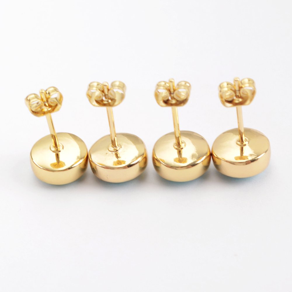 ZENGORI 1 Pair 9MM Gold Plated Round Natural Turquoise Stud Earrings for Women ZG0258