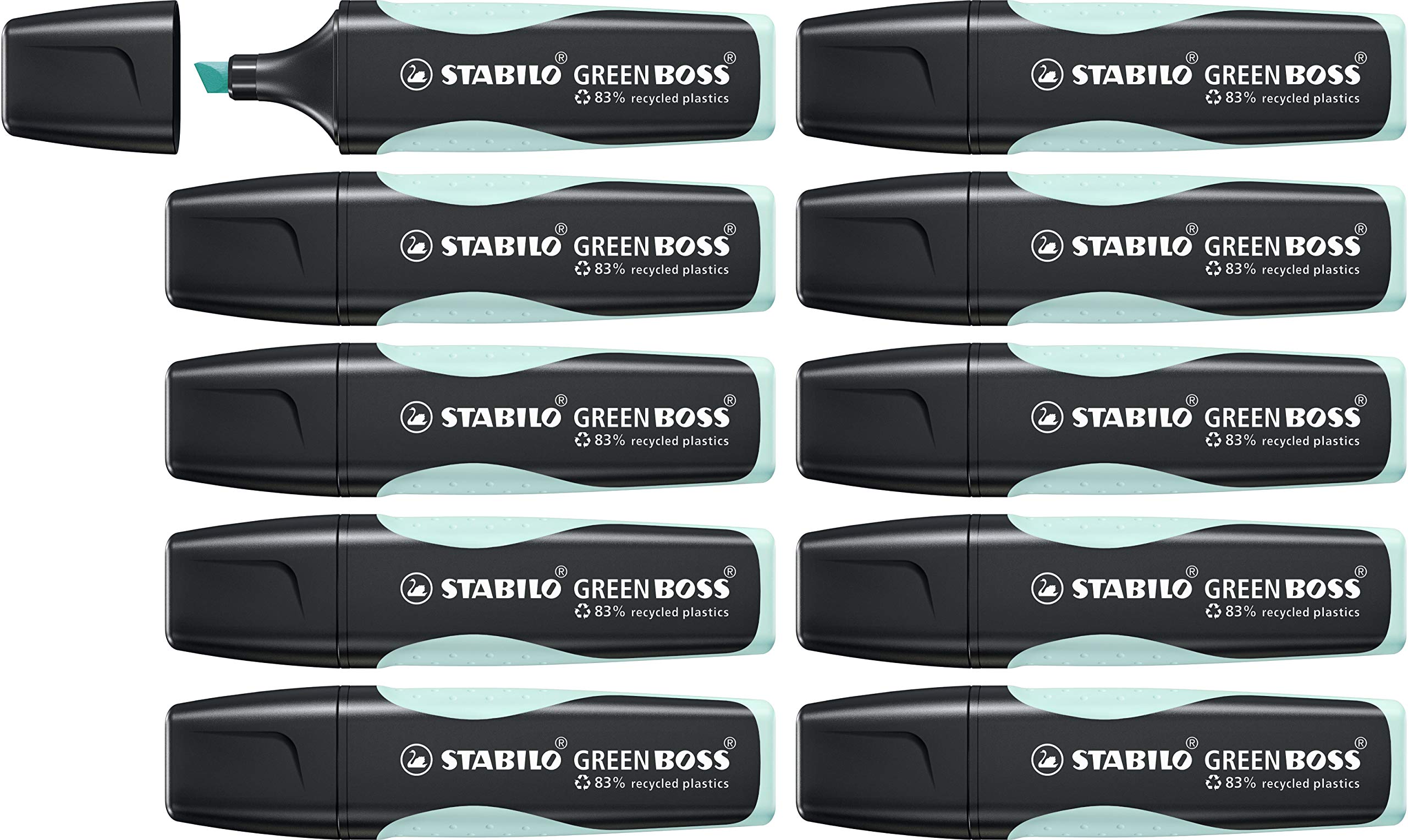 STABILO Highlighter GREEN BOSS Pastel - Box of 10 - Touch of Turquoise