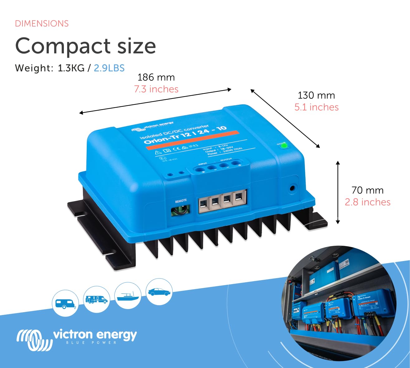 Victron Energy Orion-Tr IP43 12/24-Volt 10 amp 240-Watt Isolated DC-DC Converter